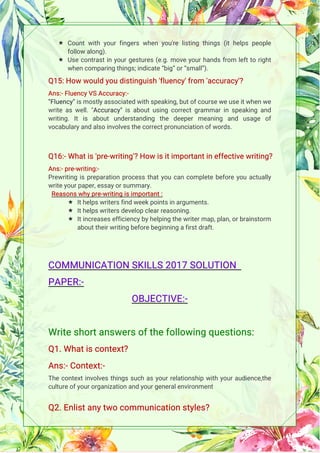 Communication skills Past Paper Short Questions 2015-2019 | PDF