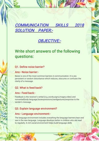 Communication skills Past Paper Short Questions 2015-2019 | PDF