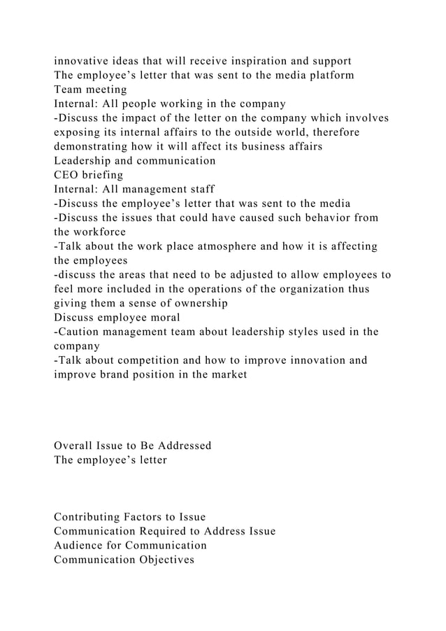 Communications TemplateOverall Issue to Be AddressedEmployee.docx