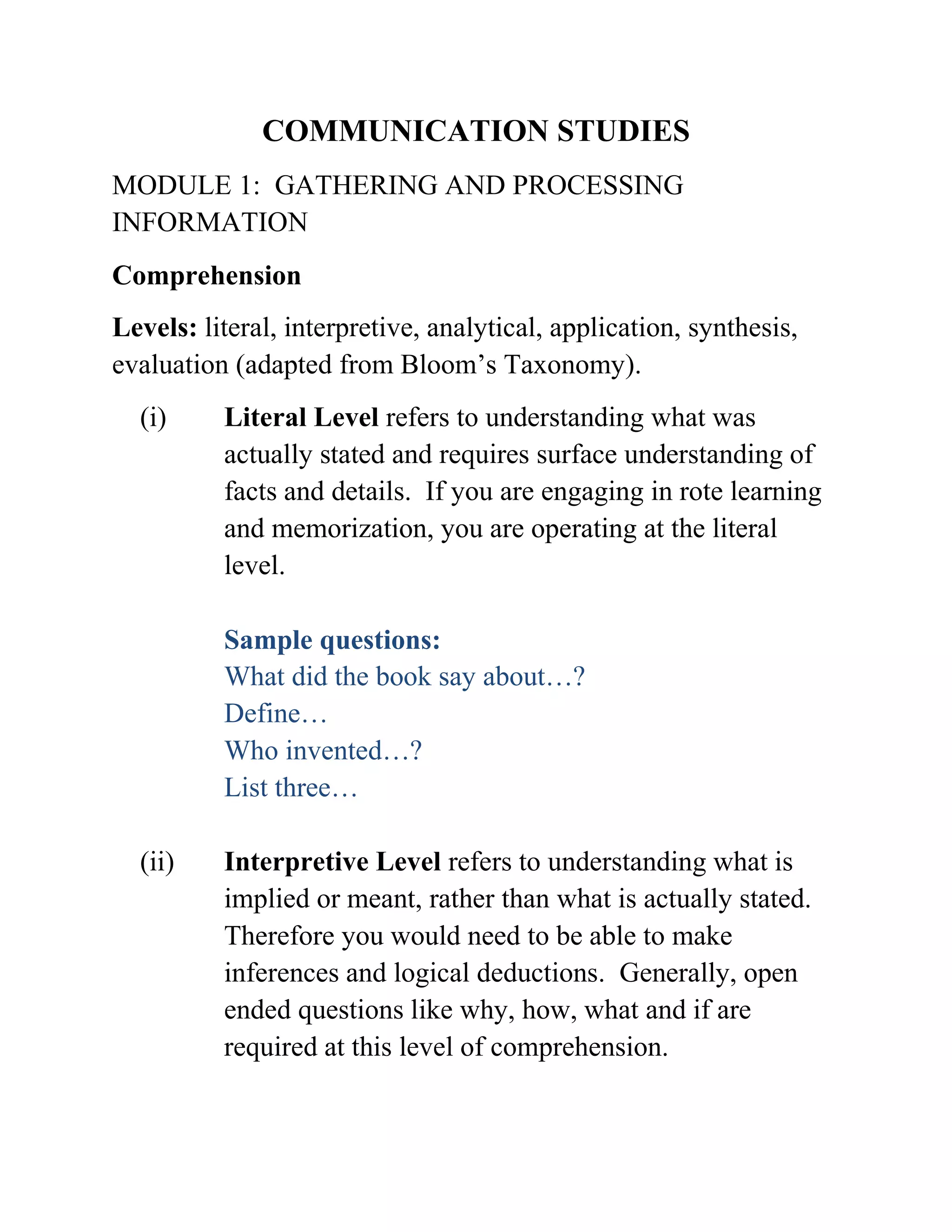 Communication studies module one | DOCX