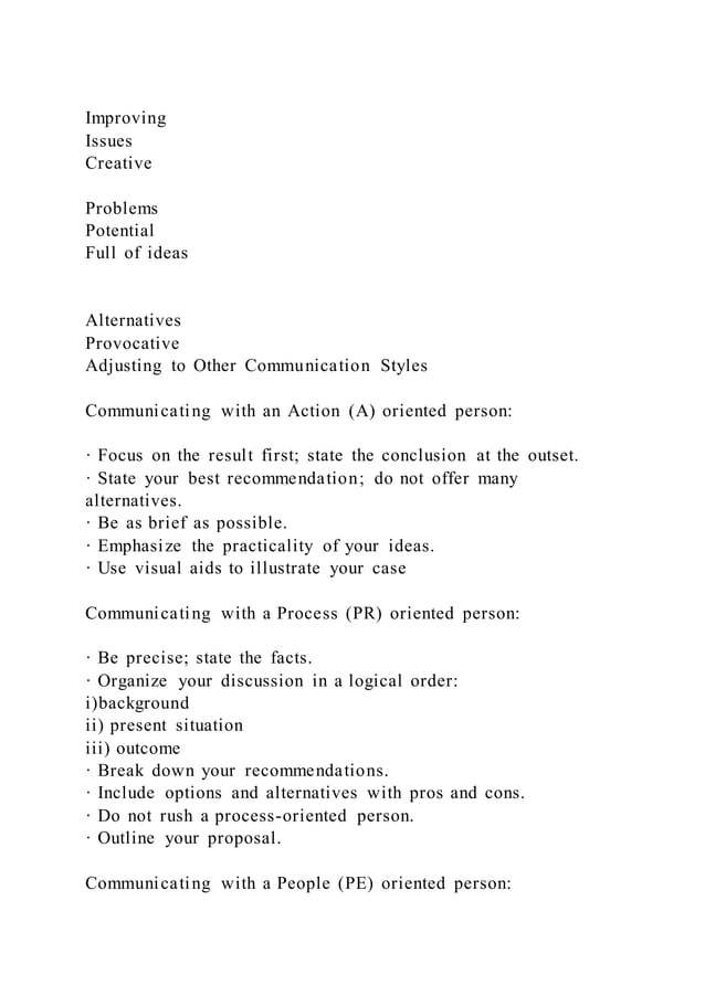 Communication Styles A Self-Assessment Exercise (Based on the | DOCX