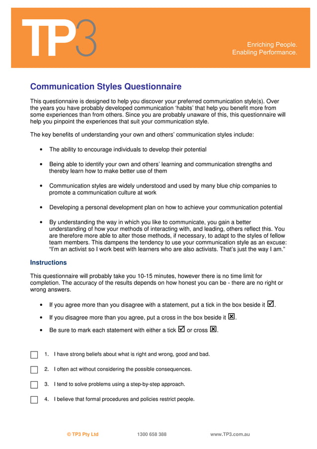 Communication styles questionnaire-1 | PDF