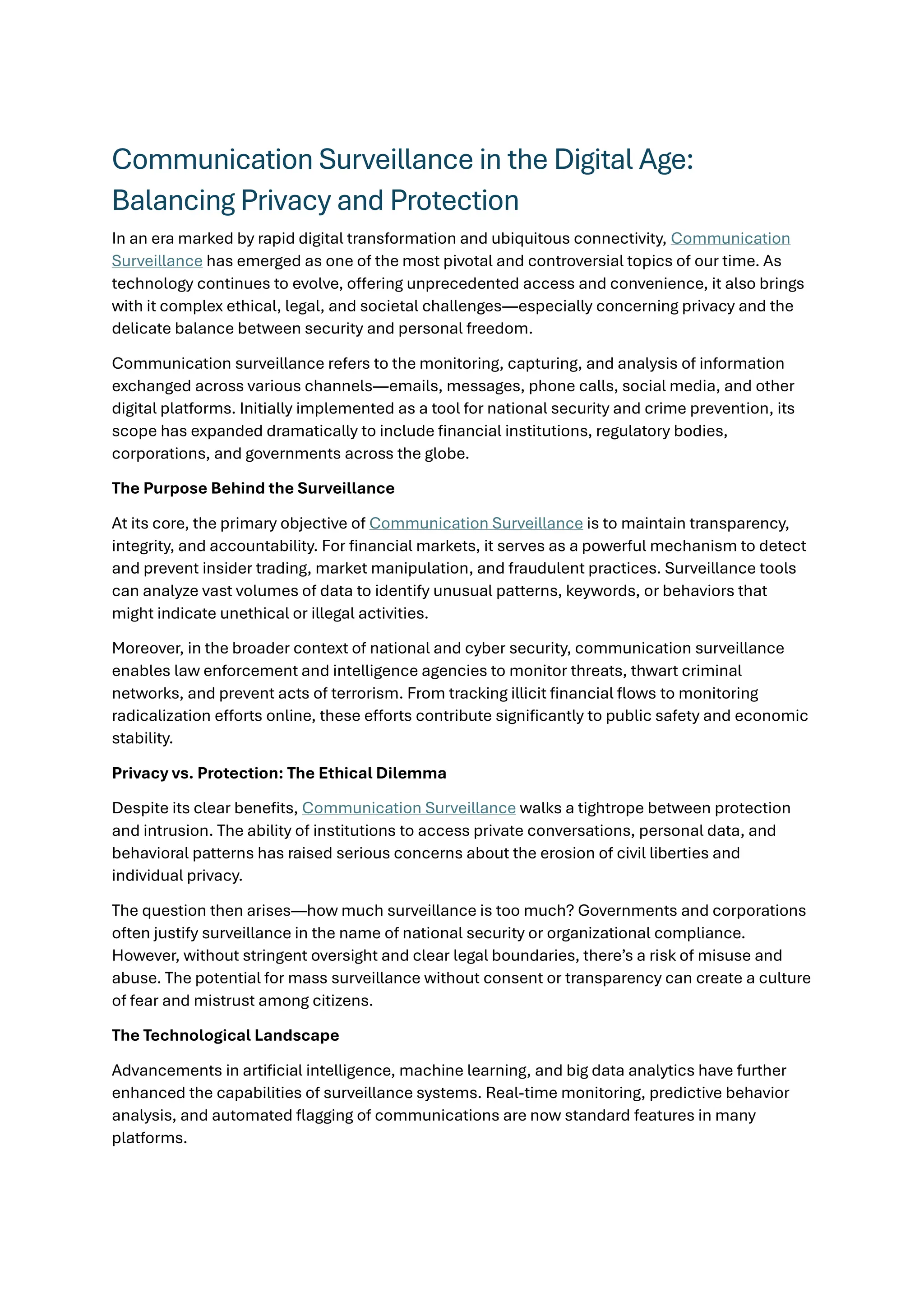 Communication Surveillance in the Digital Age: Balancing Privacy and ...