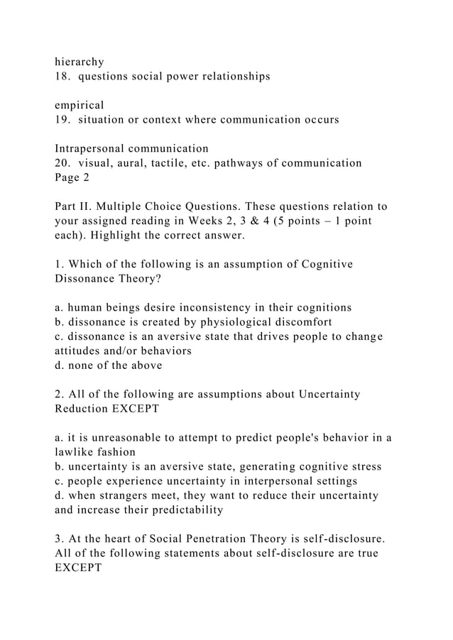 Communication Theory – Comm 300 F’14Task 4 – Mid-point Test – We.docx