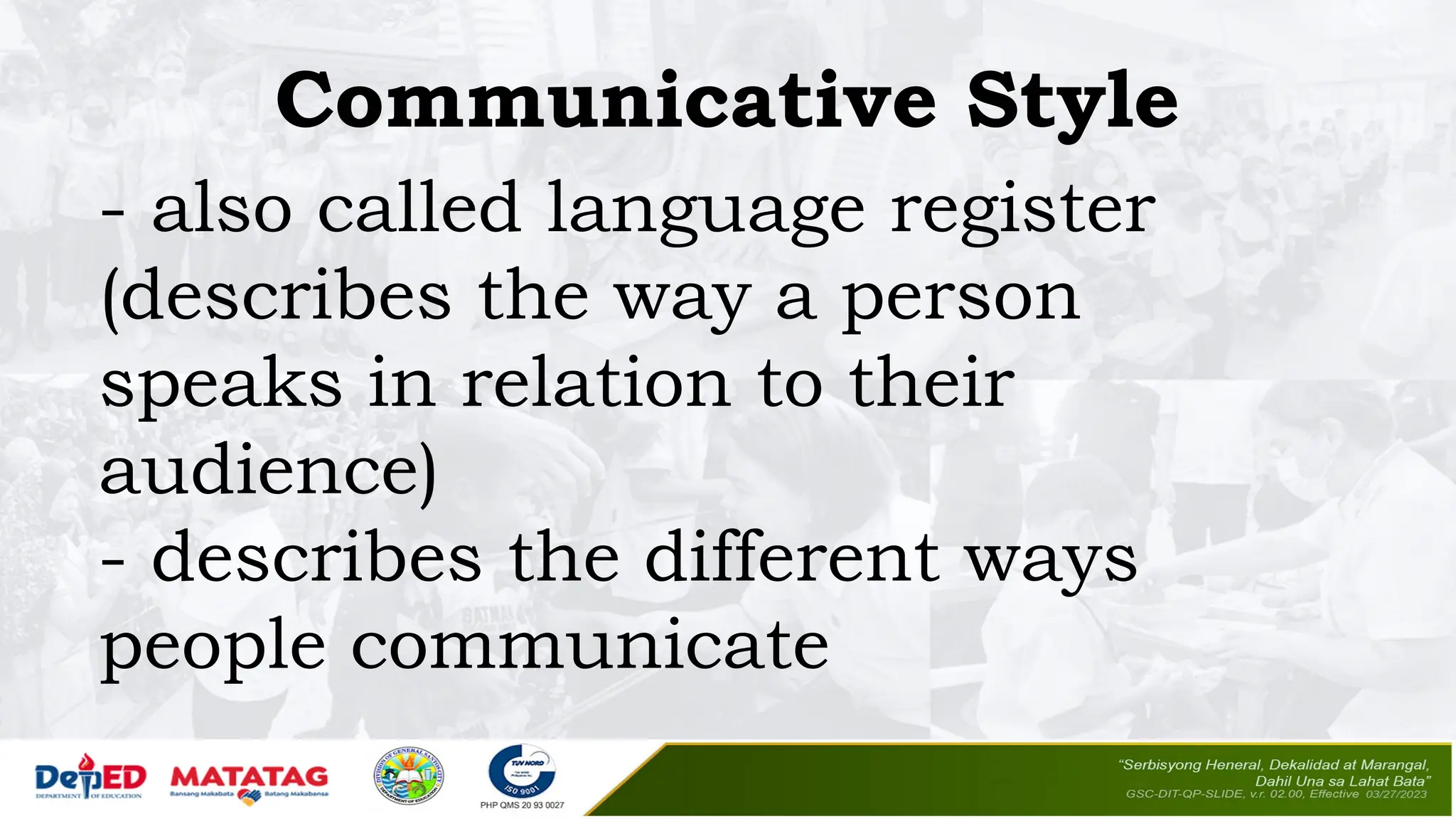 5 TYPES OF COMMUNICATIVE STYLES (MARTIN JOOS) | PPTX
