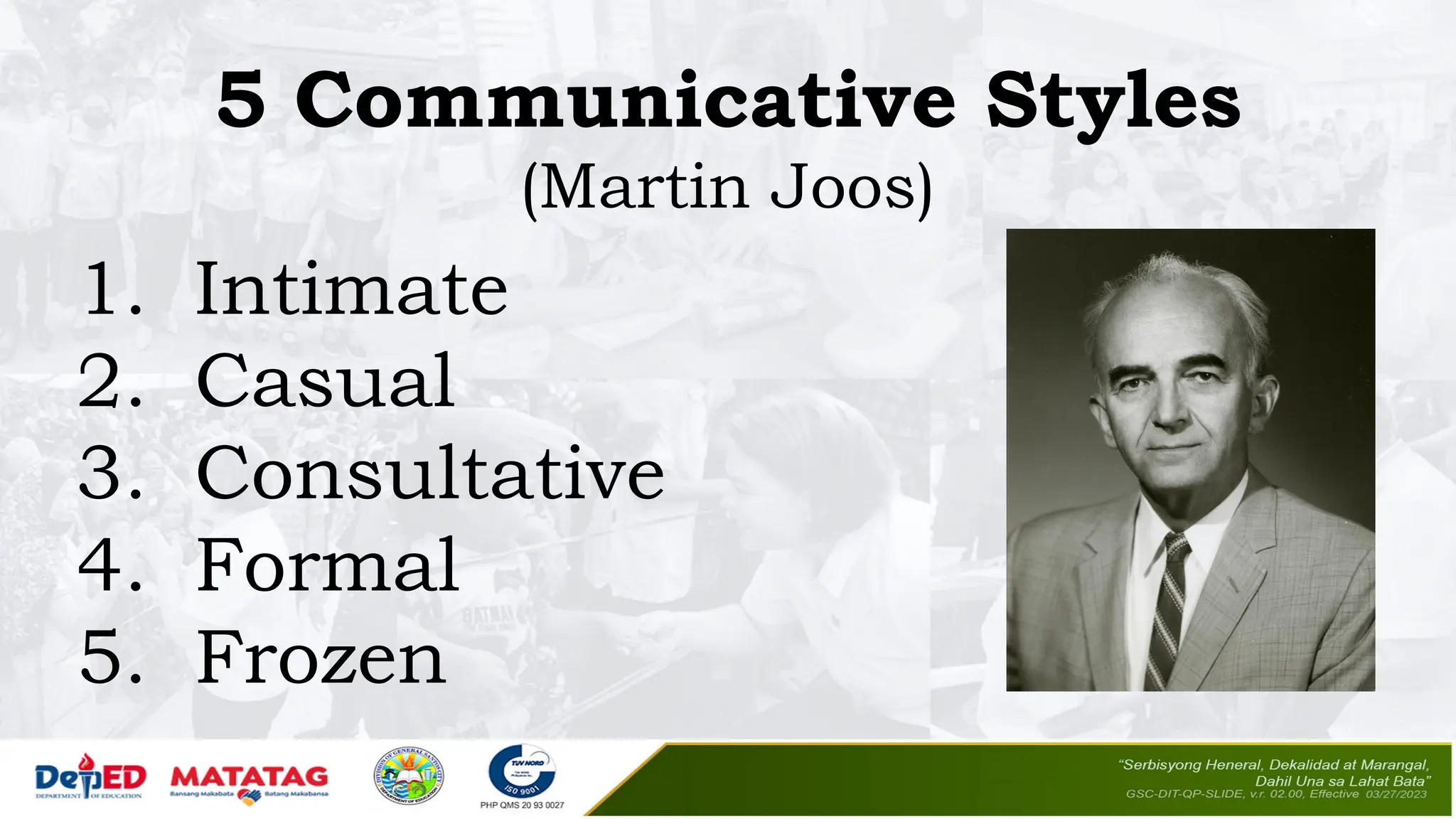 5 TYPES OF COMMUNICATIVE STYLES (MARTIN JOOS) | PPTX