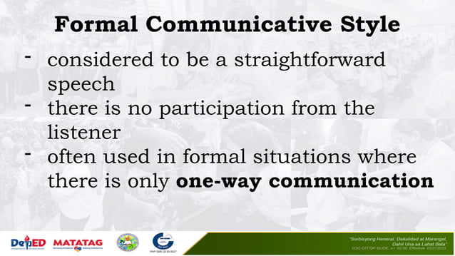 5 TYPES OF COMMUNICATIVE STYLES (MARTIN JOOS) | PPTX