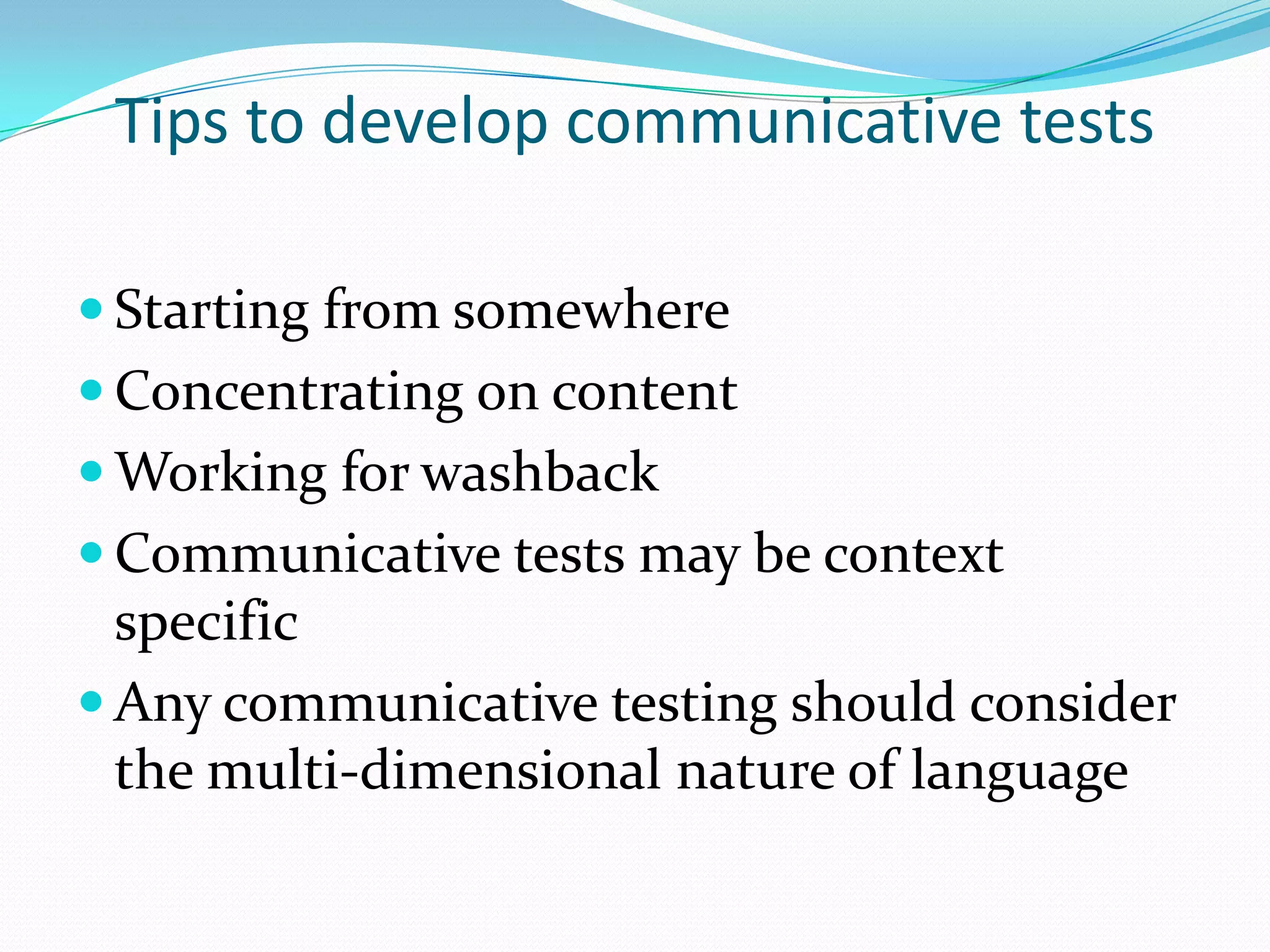 Communicative tests presentation | PPT