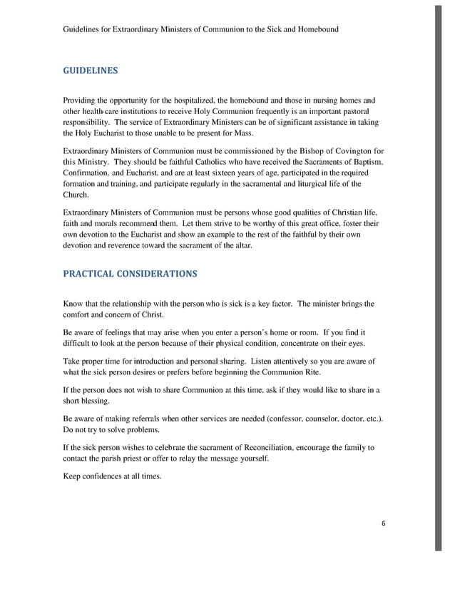 Holy Communion for the Homebound by the EMHC | PDF