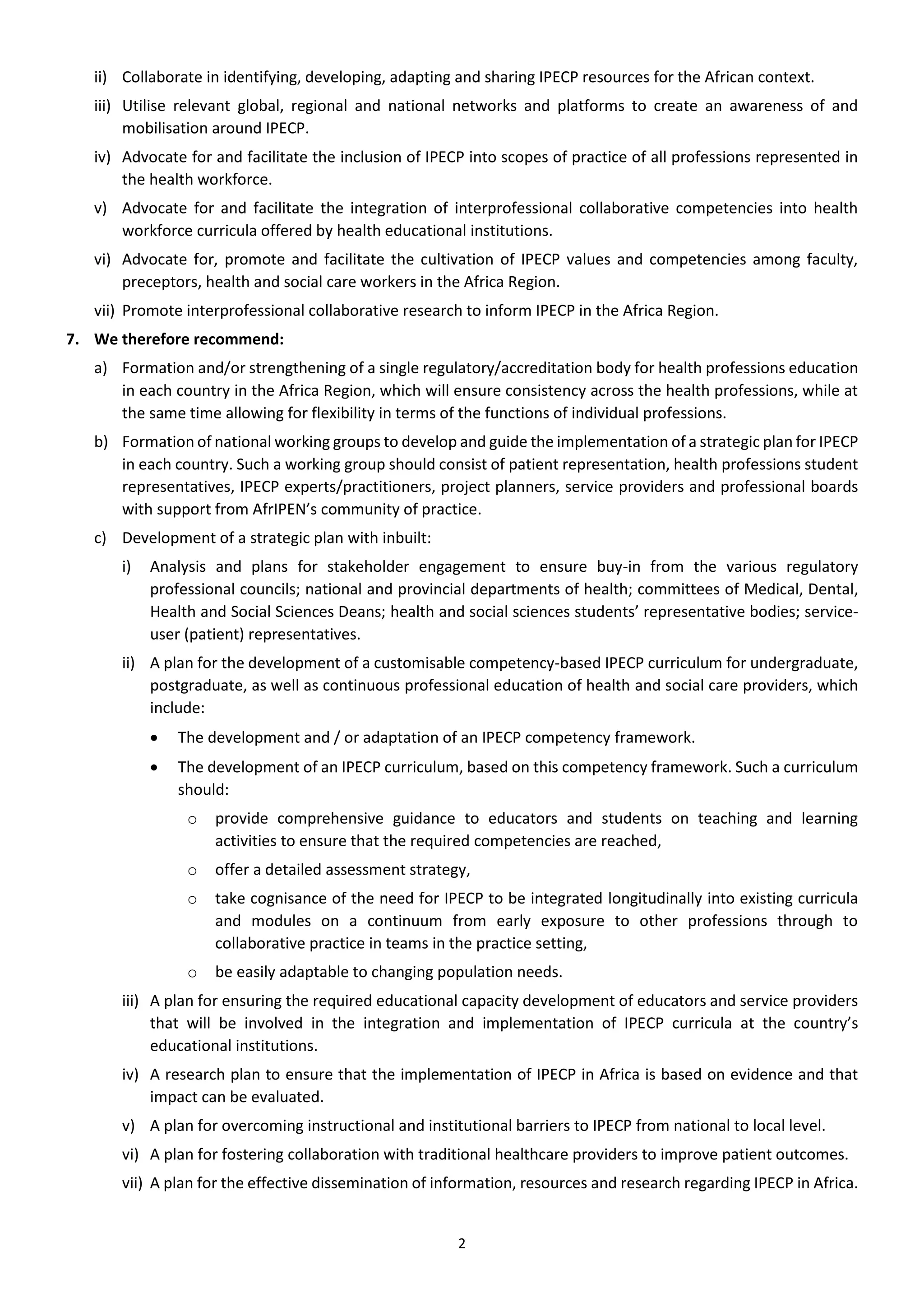 Communique issued at the end of the Second Interprofessional Education ...
