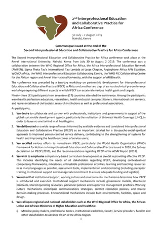 Communique issued at the end of the Second Interprofessional Education and Collaborative ...