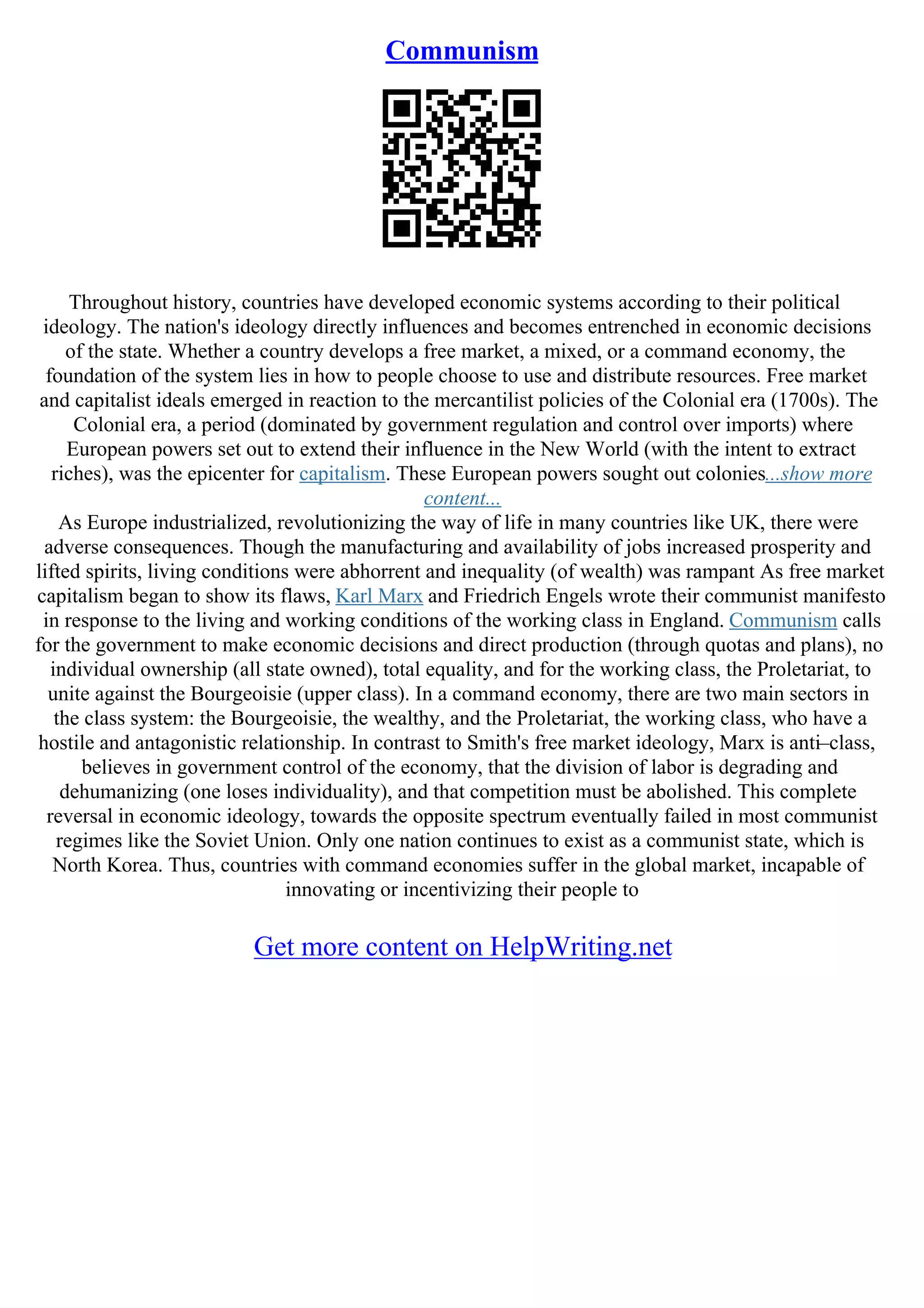 Communism Essay | PDF | Politics