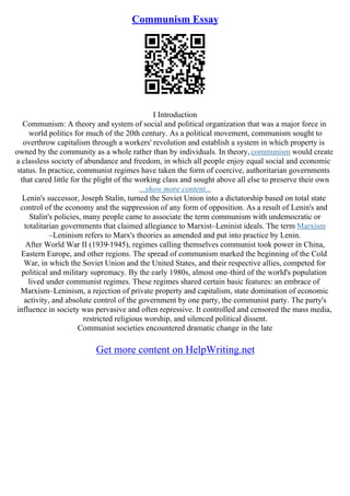Communism Essay | PDF | Politics