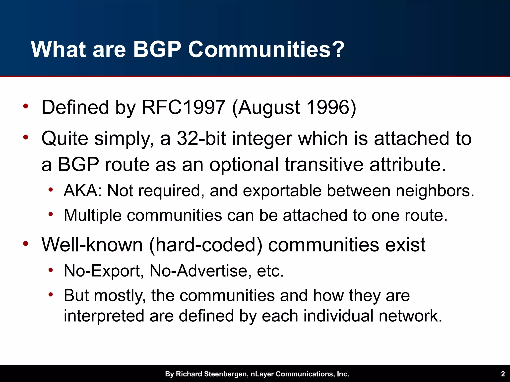 BGP Communities: A Guide for Service Provider Networks | PPT