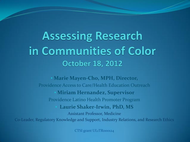 Assessing Research in Communities of Color | PPT