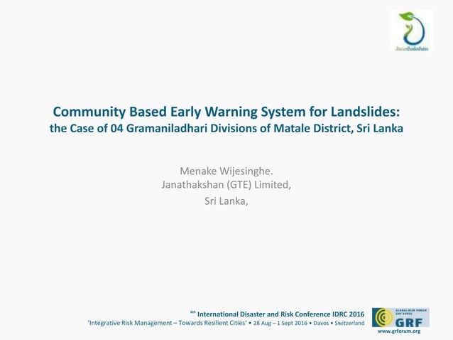Community Based Early Warning System for Landslides The Case of Four ...