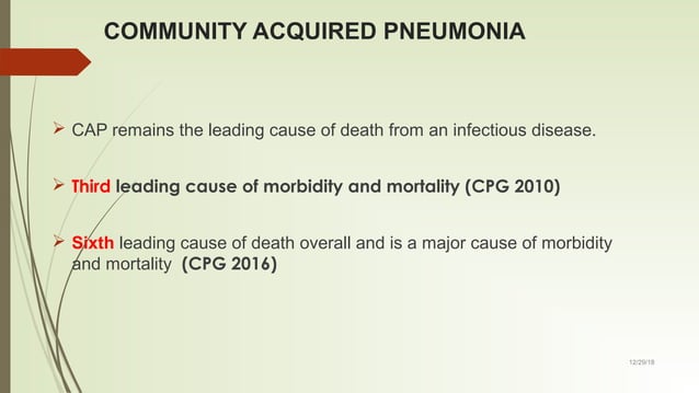 Community acquired pneumonia cpg 2016 | PPT | Lung and Respiratory ...