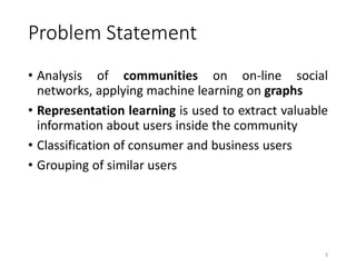 Community analysis using graph representation learning on social ...