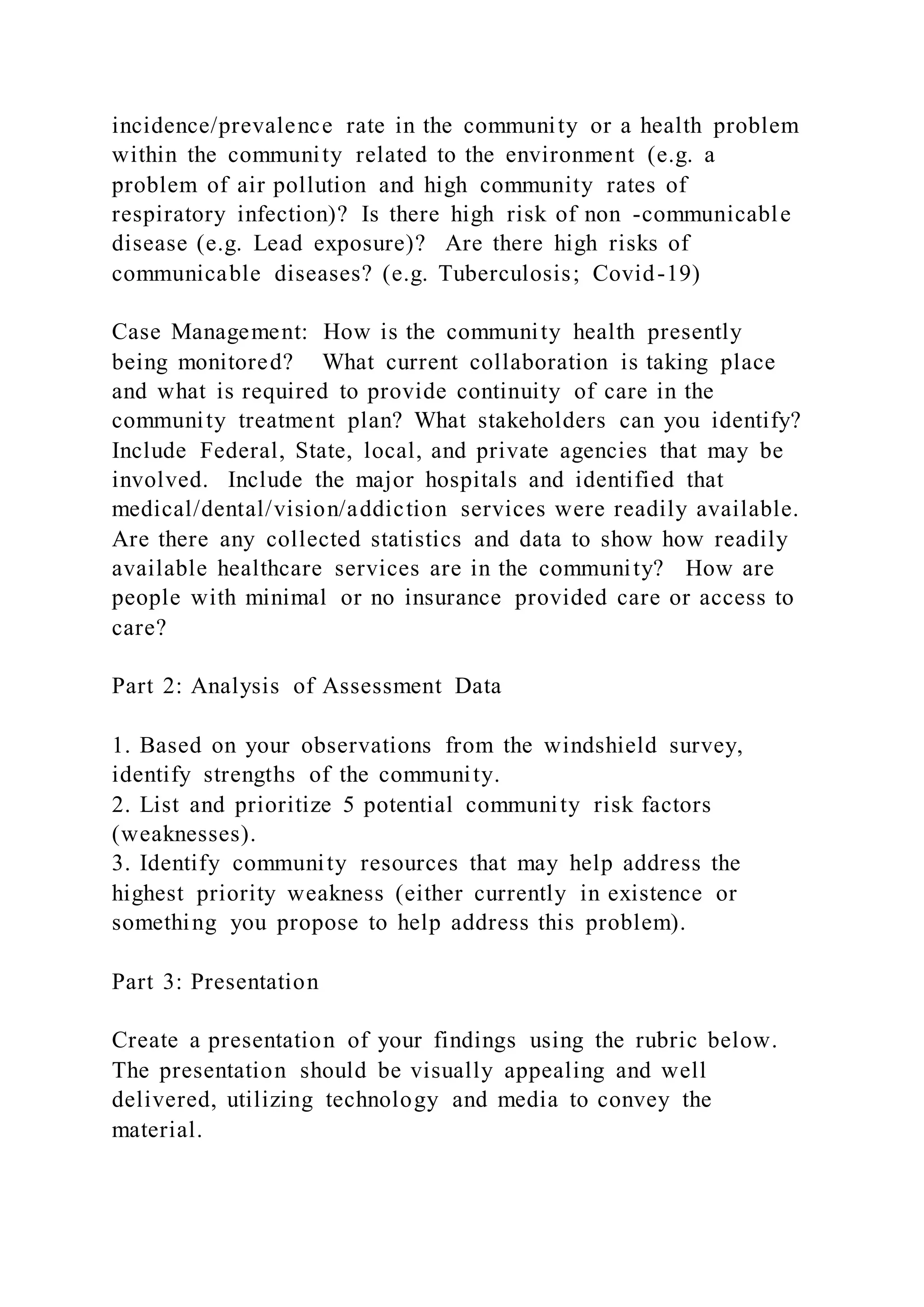 Community assessment & analysis windshield survey”purposean | DOCX