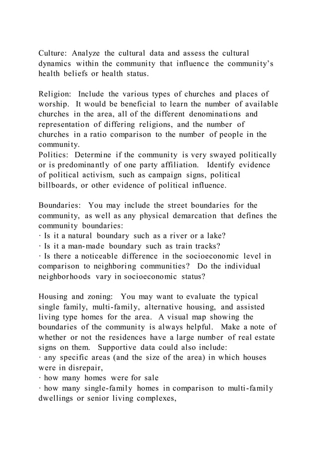 Community assessment & analysis windshield survey”purposean | DOCX