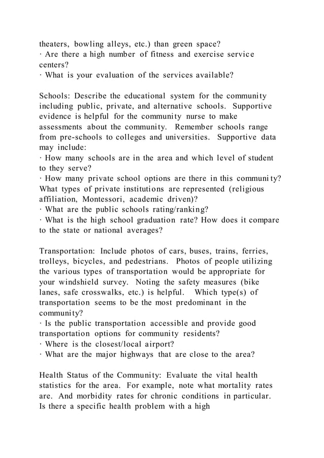 Community assessment & analysis windshield survey”purposean | DOCX