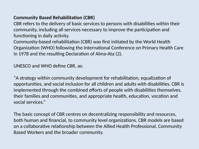 Community Based Inclusive Development and CBR.pptx | Physical Therapy ...