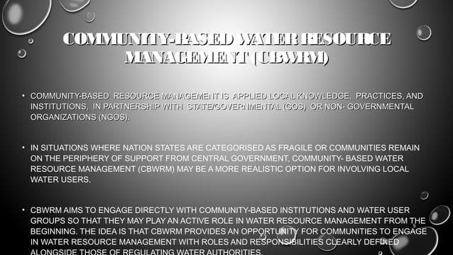 Community based water resource management | PPT | Water Services | Home ...