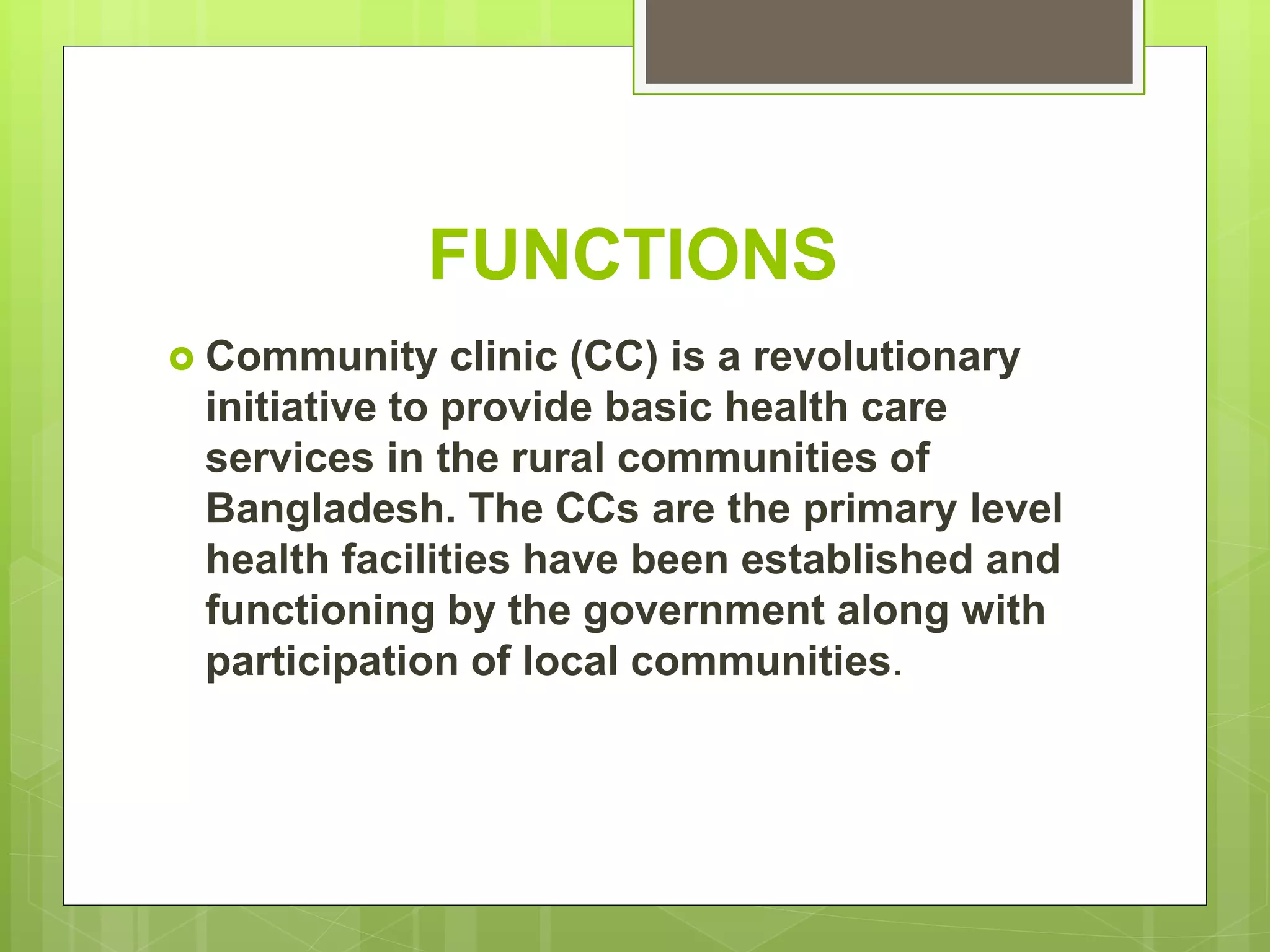Community clinic lecture ppt | PPTX