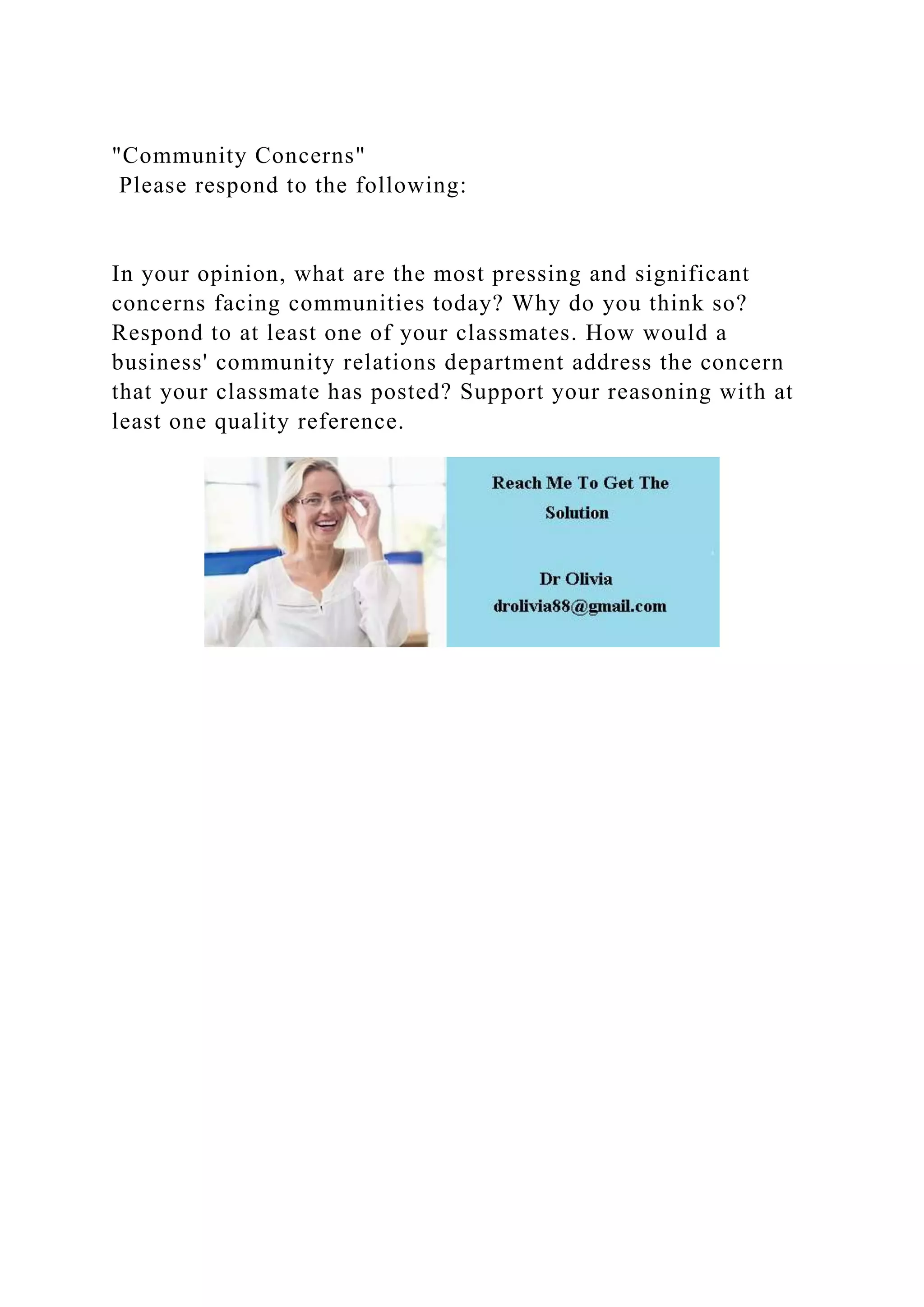 Community Concerns Please respond to the followingIn you.docx