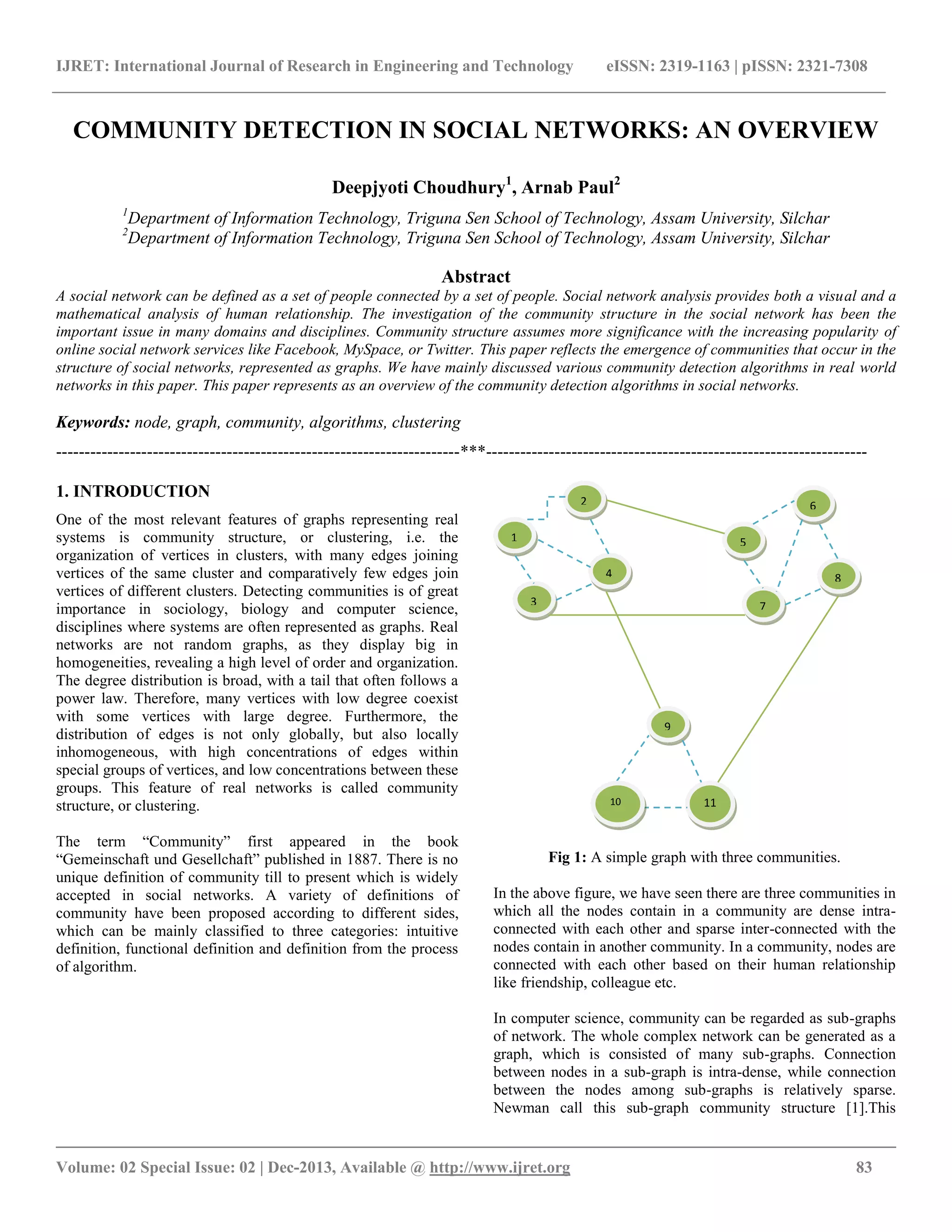 Community Detection In Social Networks An Overview Pdf Social