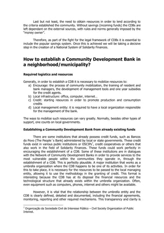 Community Development Banks (Instituto Palmas Methodogy) | PDF | Non ...