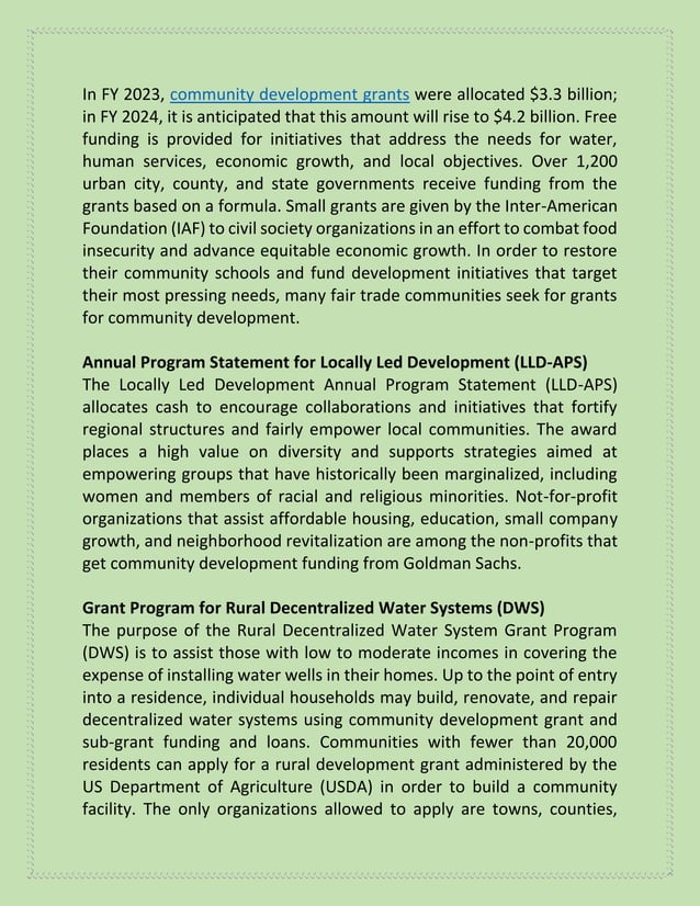Community Development Grants Are Intended To Promote Communities And ...