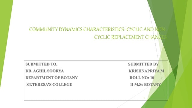 COMMUNITY DYNAMICS CHARACTERISTICS- CYCLIC AND NON-CYCLIC REPLACEMENT ...