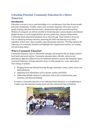 Unlocking Potential: Community Education for a Better Tomorrow | PDF