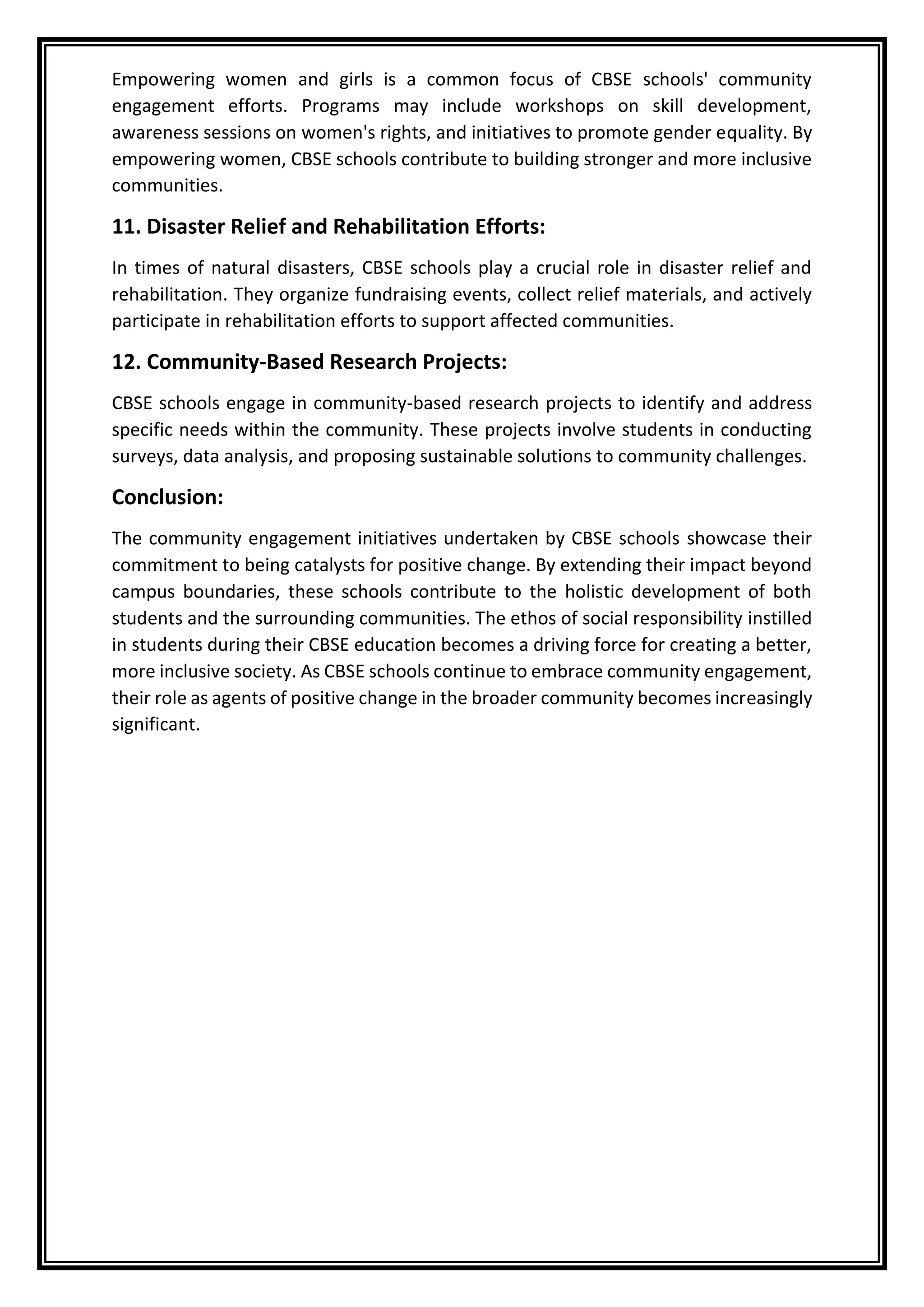 Community Engagement CBSE Schools Making a Difference Beyond Campus | PDF