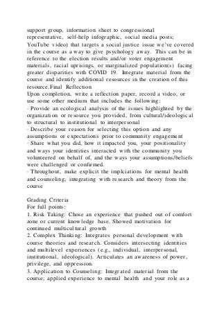 Community Engagement ProjectBased on your self-reflection from c | PDF