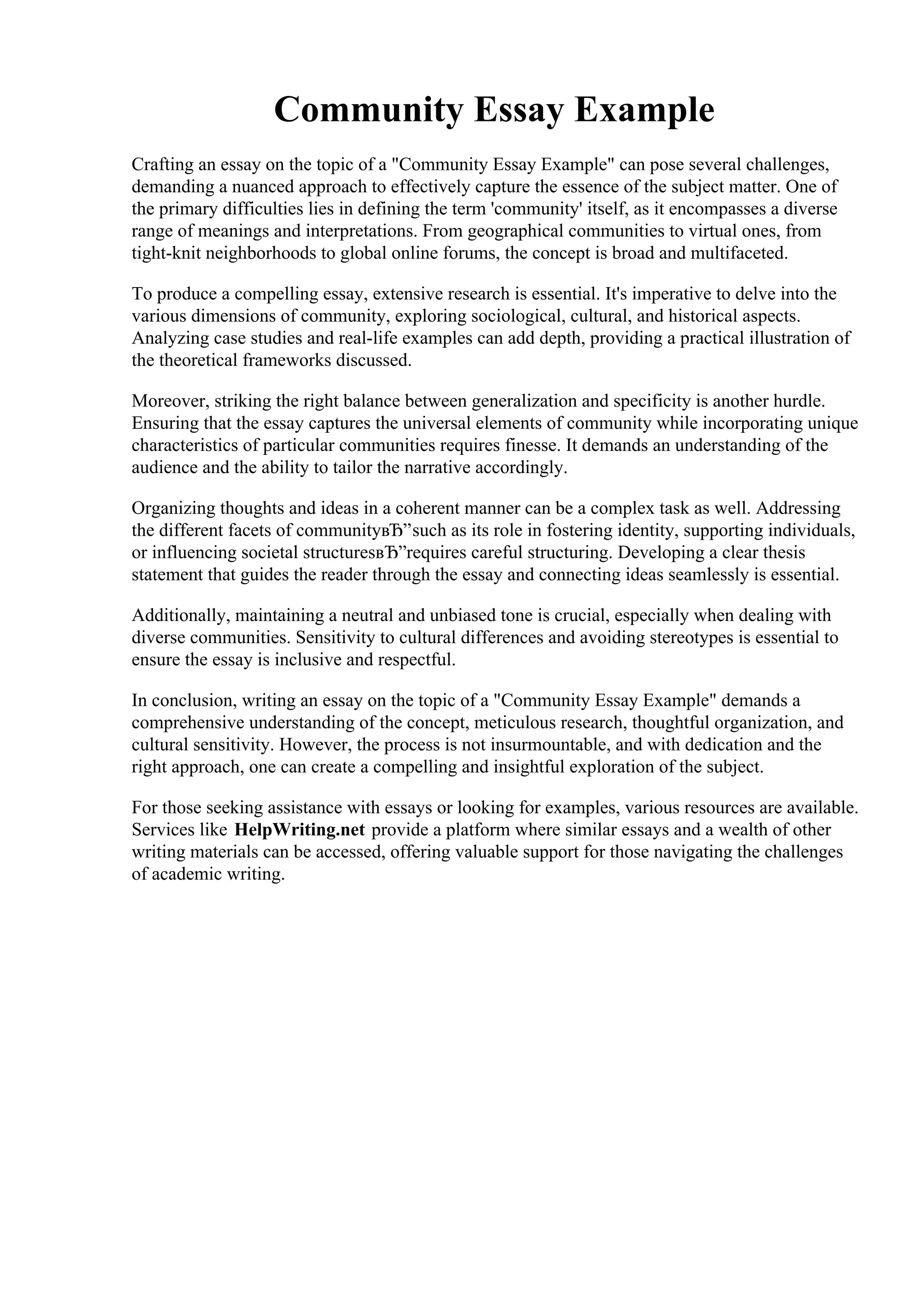 Community Essay Example | PDF