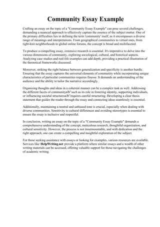 Community Essay Example | PDF