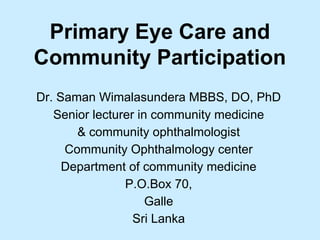 COMMUNITY EYE CARE, Community optometry. | PDF