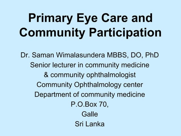 COMMUNITY EYE CARE, Community optometry. | PDF | Eye and Vision ...