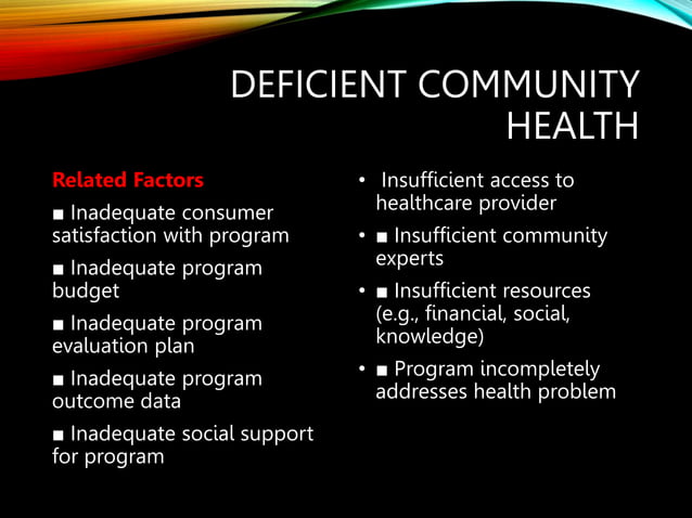 COMMUNITY HEALTH NURSING DIAGNOSIS | PPTX | Physical Therapy | Wellness