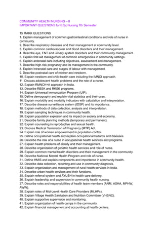 COMMUNITY HEALTH NURSING – II-IMPORTANT QUESTIONS for B.Sc Nursing 7th ...