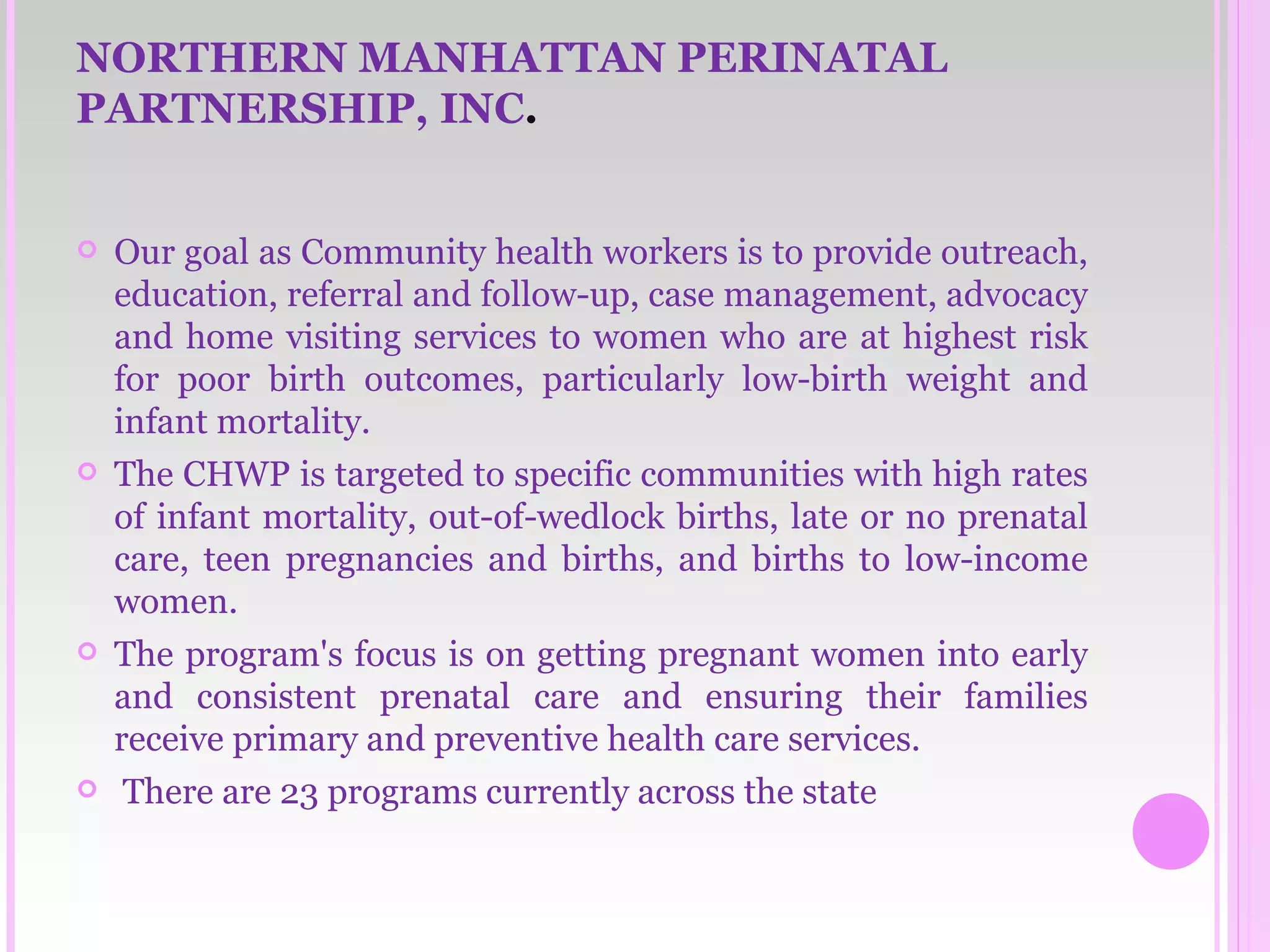 Community health worker program power point presentation- 1-20-2012 | PPT
