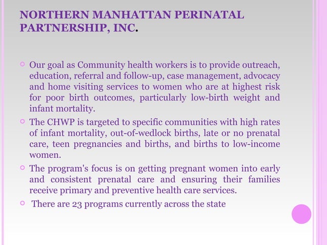 Community health worker program power point presentation- 1-20-2012 | PPT