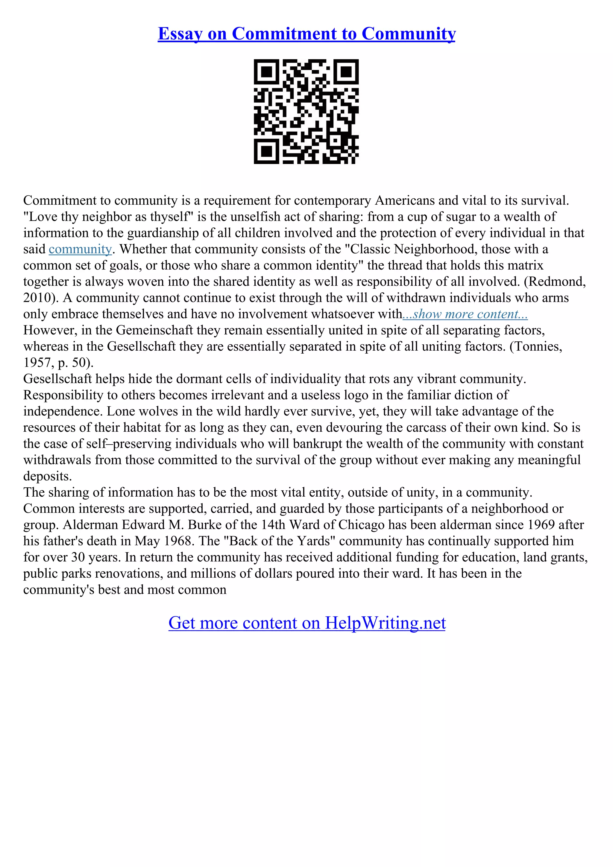 Community Involvement Essay | PDF