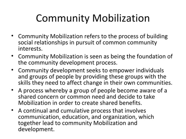 Community mobilisation | PPT | Business and Finance