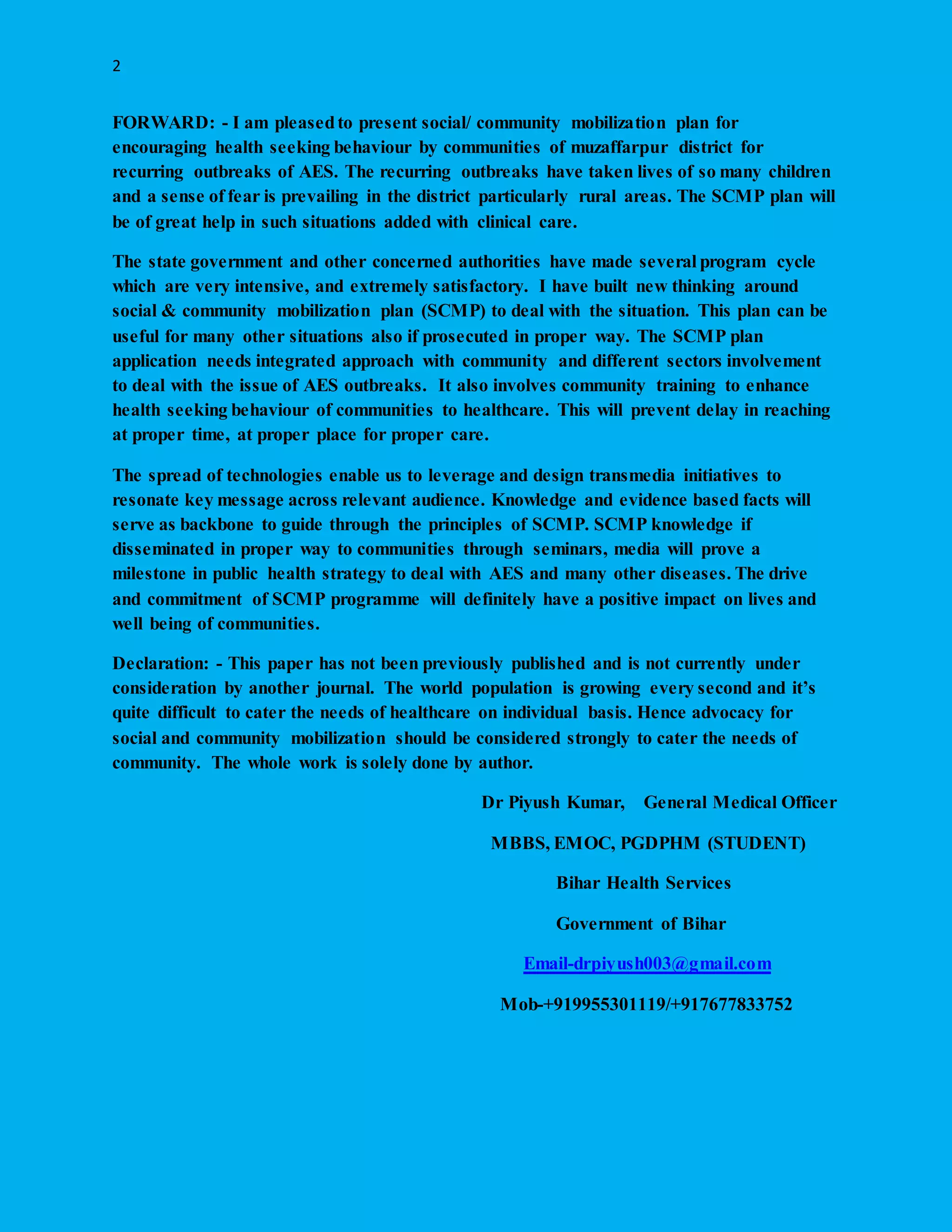 Community mobilization plan encephalitis muzaffarpur | DOCX