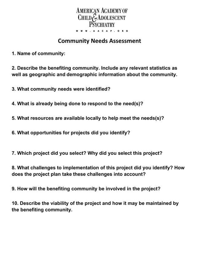 Community Needs Assessment Form | PDF