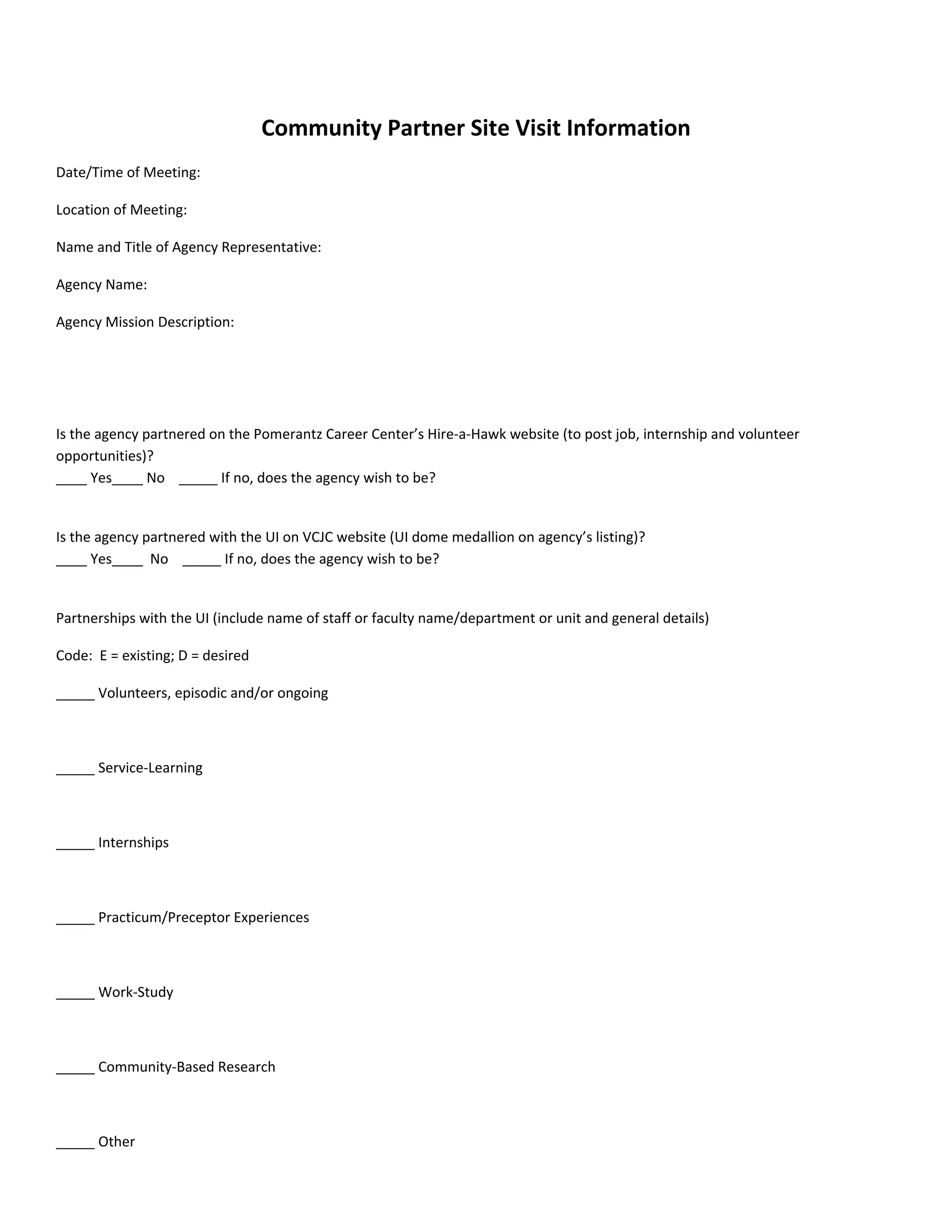 Community partner visit form | PDF | Education