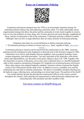 Community Policing Essay | PDF